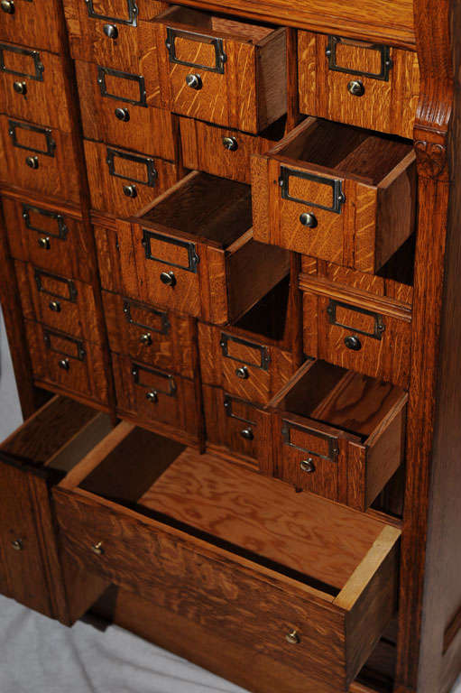 Unusual Multi Drawer Oak File Cabinet at 1stDibs