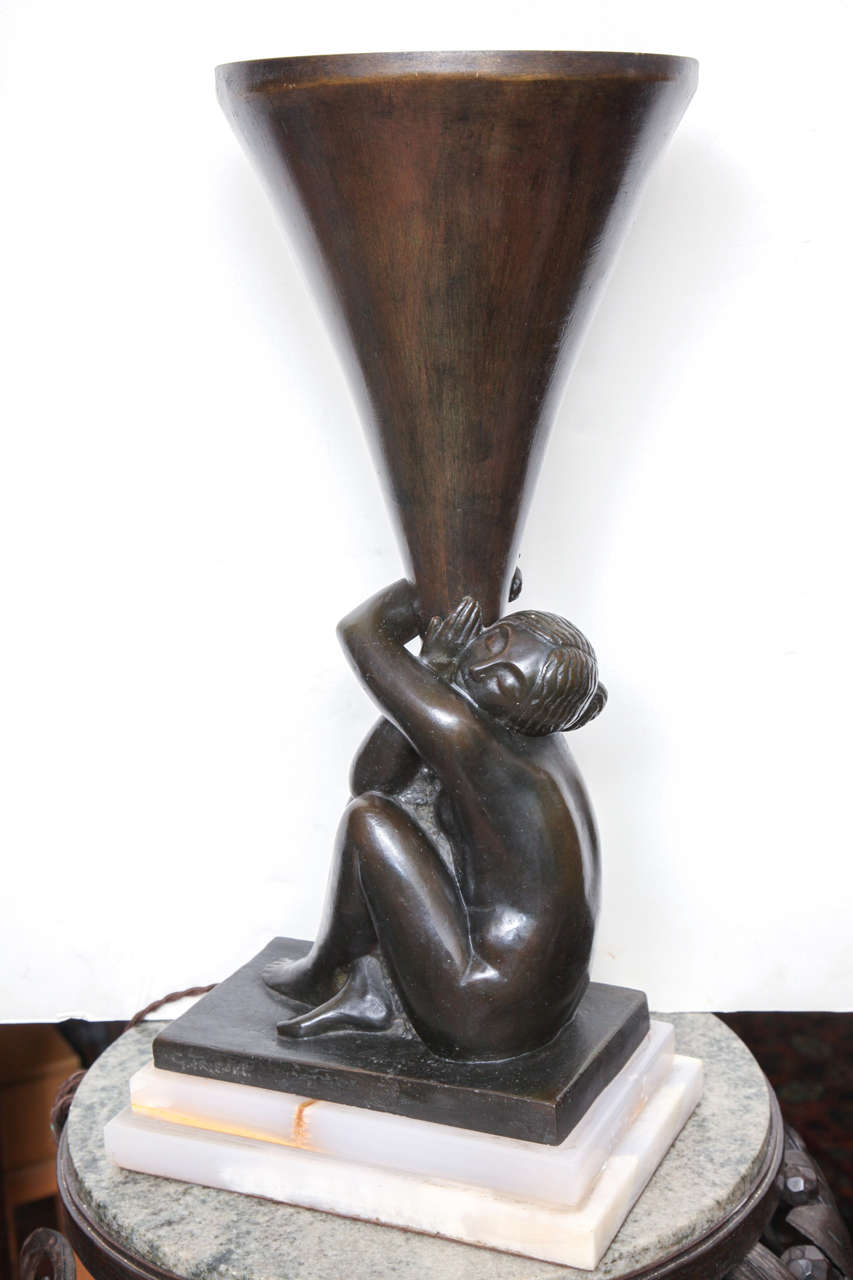 Georges Tribout Bronze Figural Table Lamp For Sale at 1stDibs