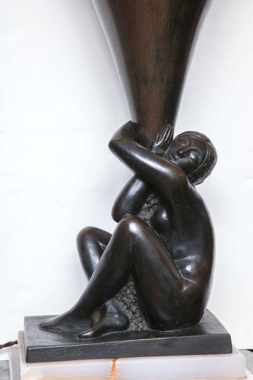 Georges Tribout Bronze Figural Table Lamp For Sale at 1stDibs