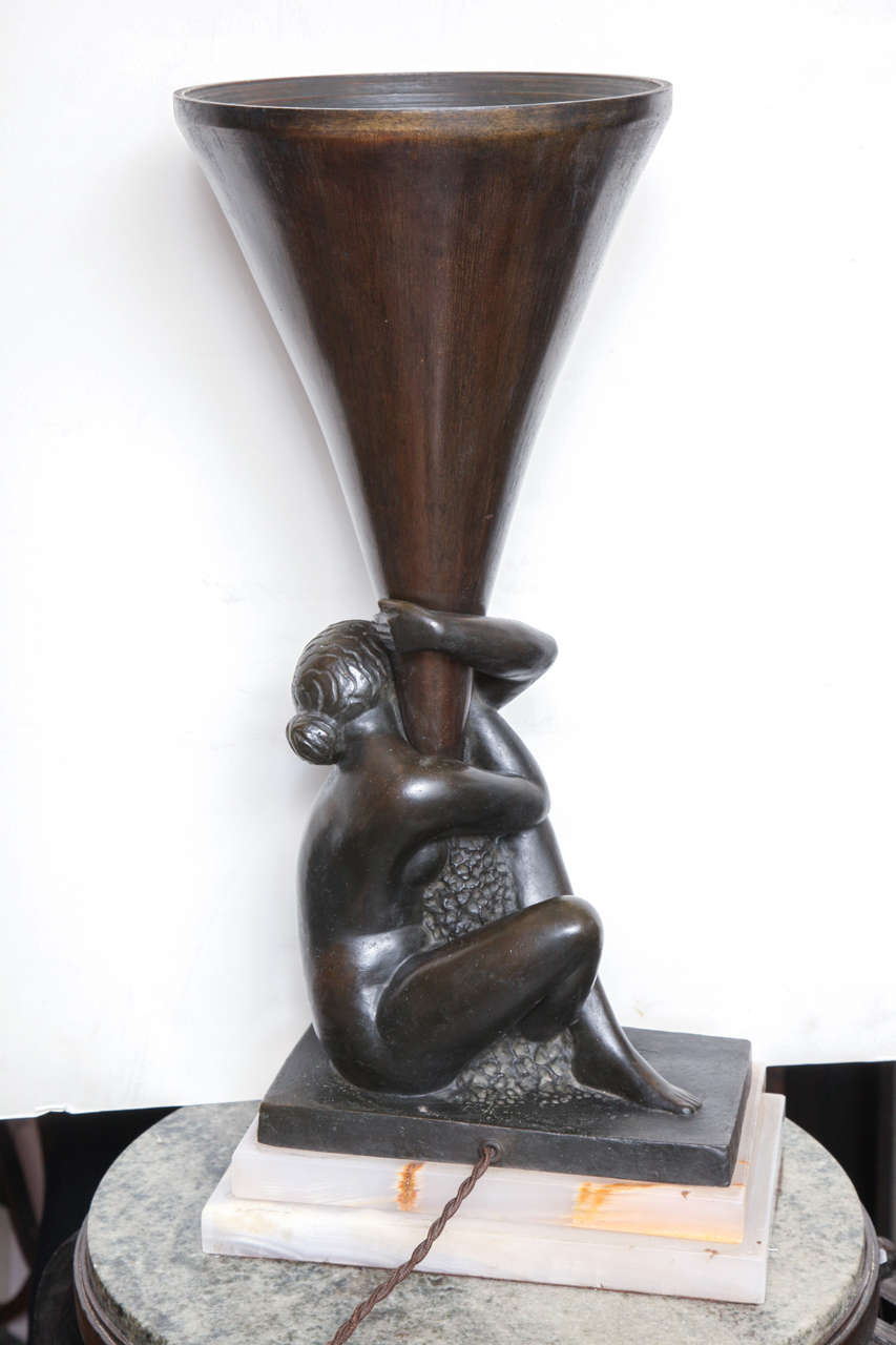 Georges Tribout Bronze Figural Table Lamp For Sale at 1stDibs