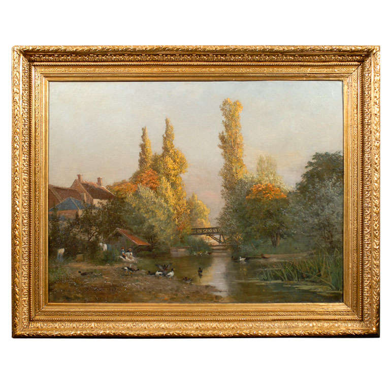 Very Large Antique Landscape Oil Painting in Antique Gilt Frame at 1stDibs