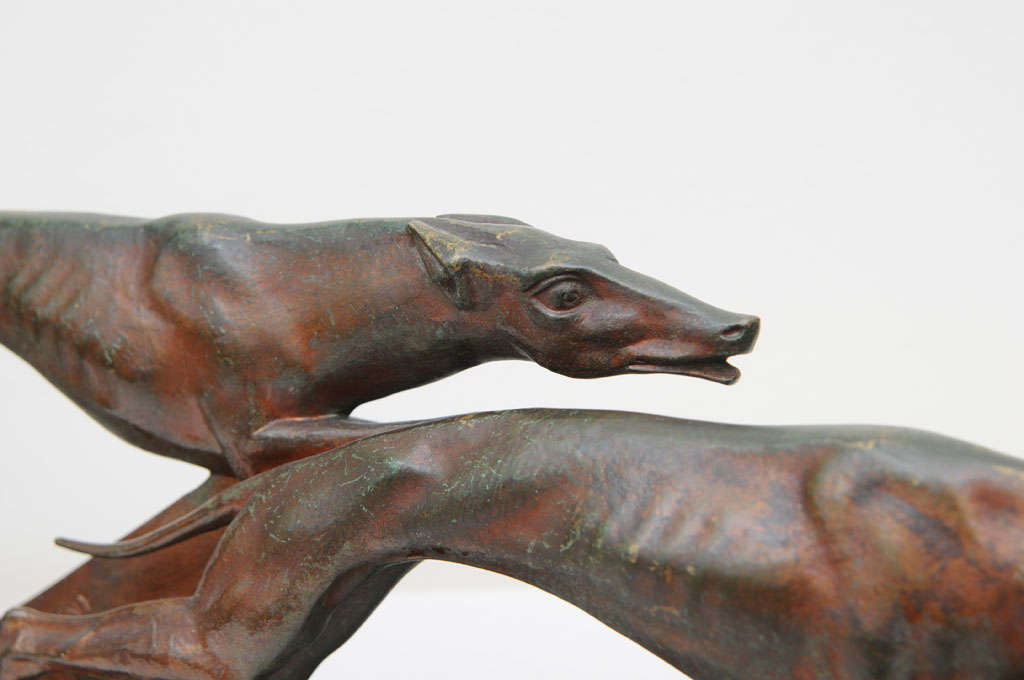 French Art Deco Bronze Sculpture "Greyhounds" by "A. Bazzony" at ...