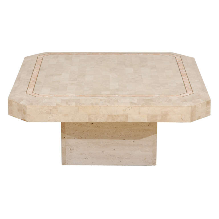Tessellated Fossil Stone and Marble Table With Brass Banding For Sale ...