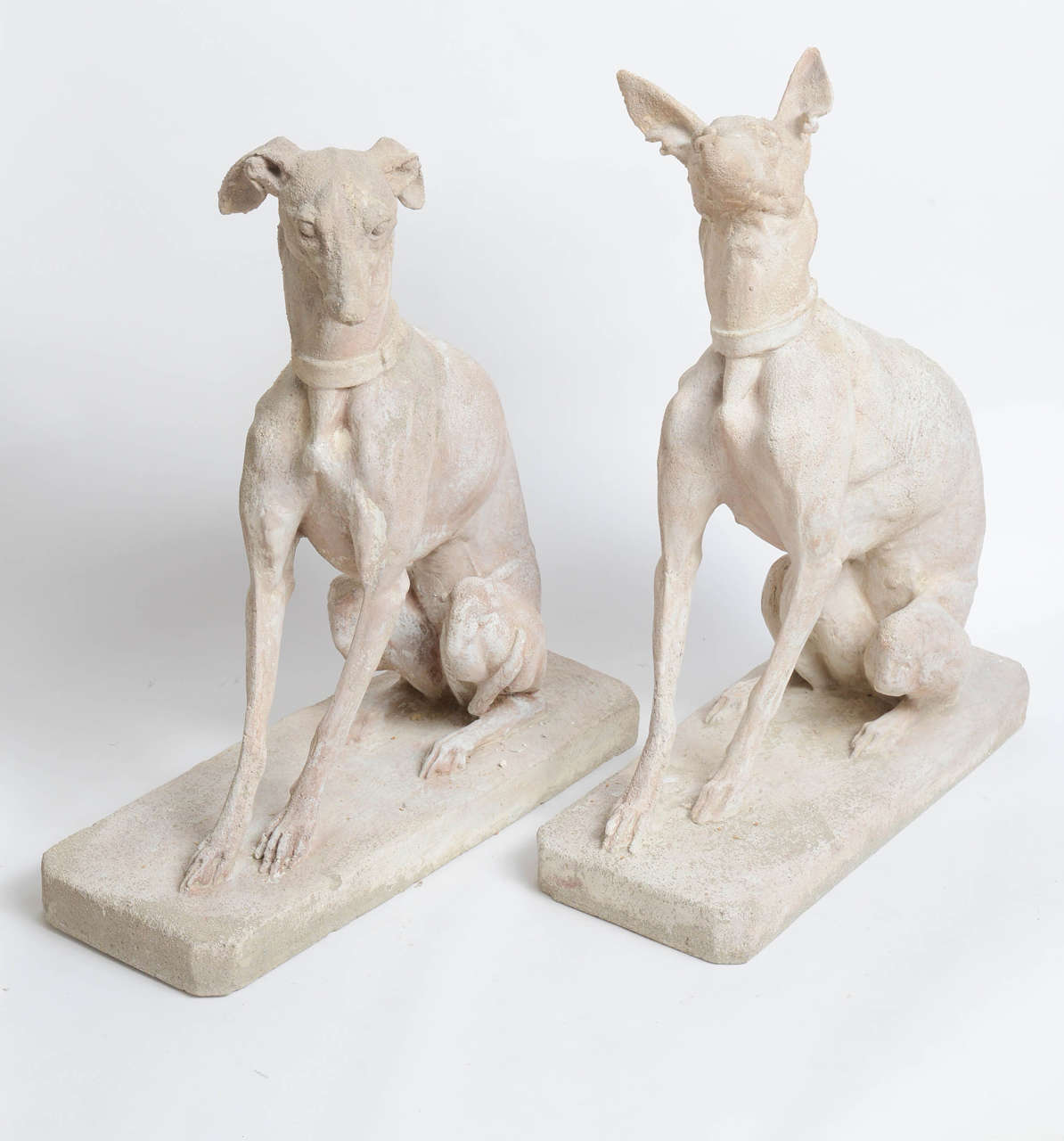 Rare Pair of Antique Limestone Whippet Sculptures at 1stDibs | stone ...