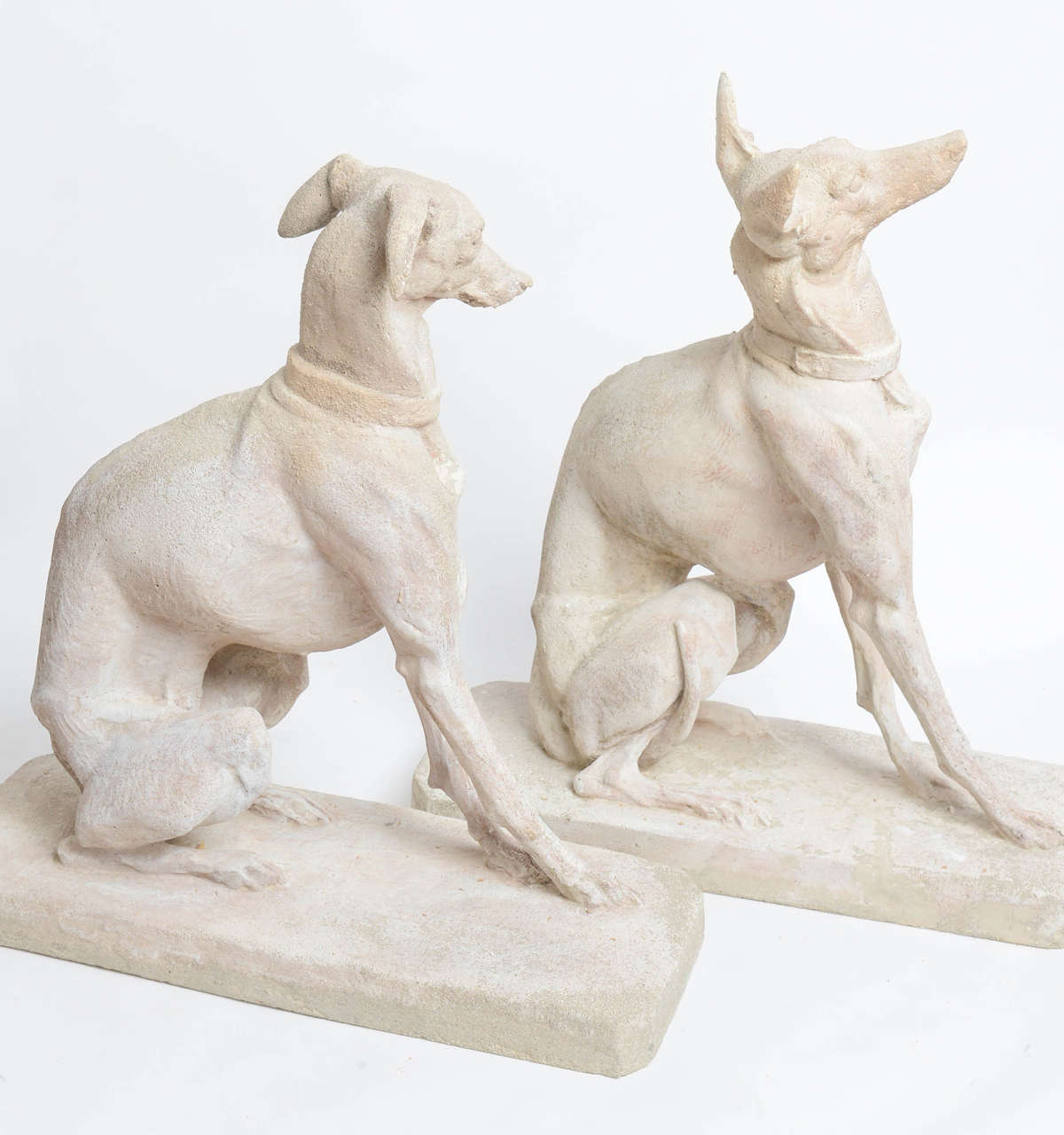 Rare Pair of Antique Limestone Whippet Sculptures at 1stDibs | stone ...