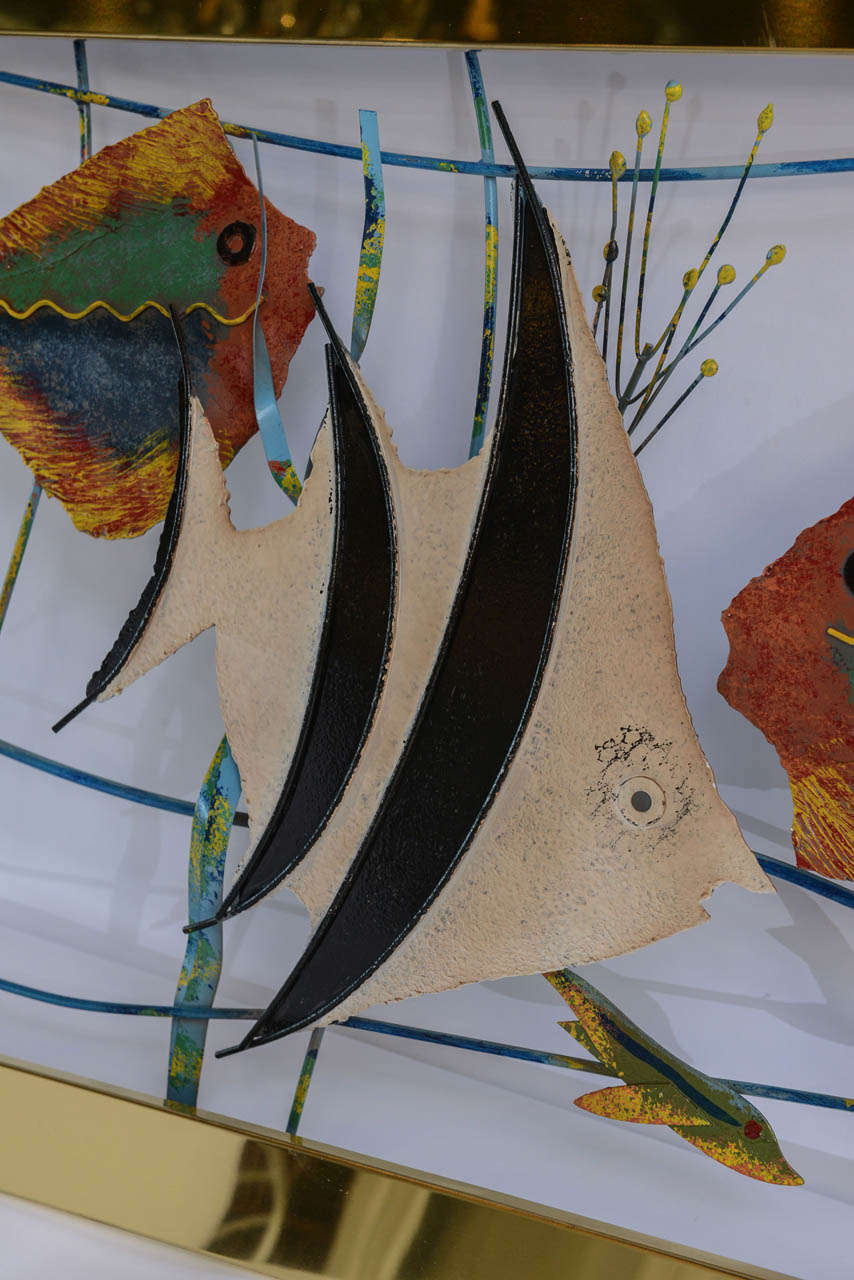 Tropical Fish in Aquarium, Metal Wall Sculpture, Signed C. Jere at ...