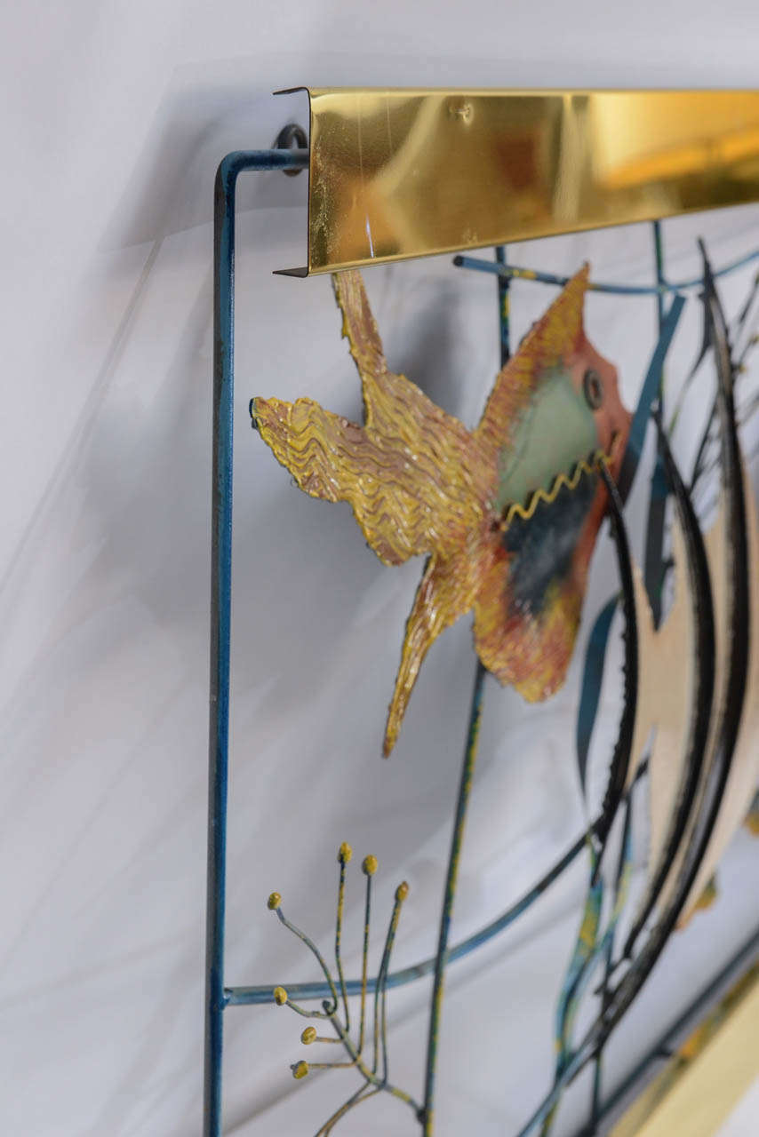 Tropical Fish in Aquarium, Metal Wall Sculpture, Signed C. Jere at ...