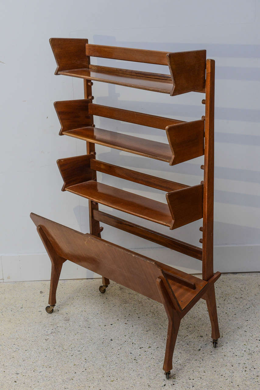 Italian Modern Walnut Rolling Adjustable Book Shelf, Cesare Lacca at ...