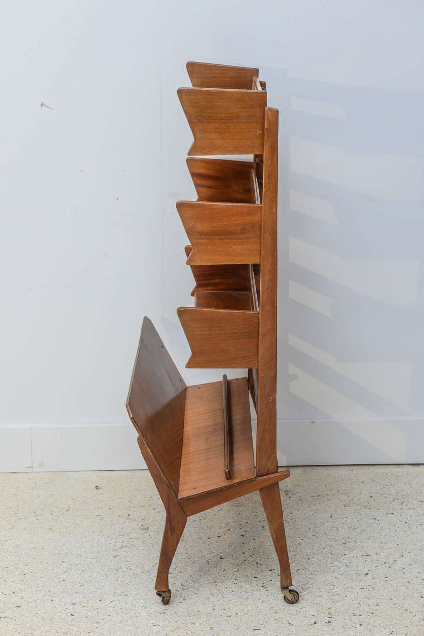 Italian Modern Walnut Rolling Adjustable Book Shelf, Cesare Lacca For ...