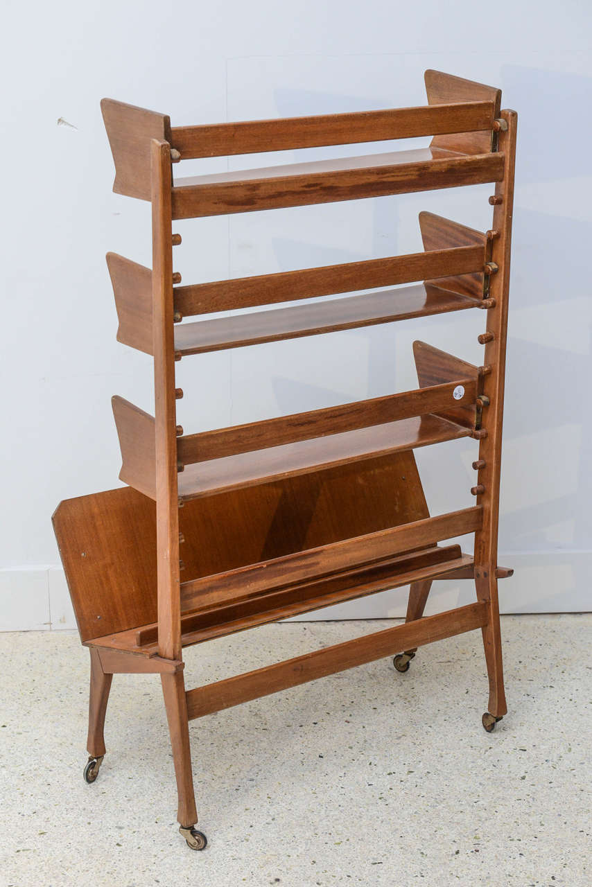 Italian Modern Walnut Rolling Adjustable Book Shelf, Cesare Lacca For ...