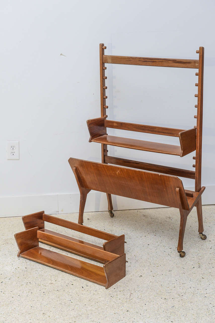 Italian Modern Walnut Rolling Adjustable Book Shelf, Cesare Lacca at ...