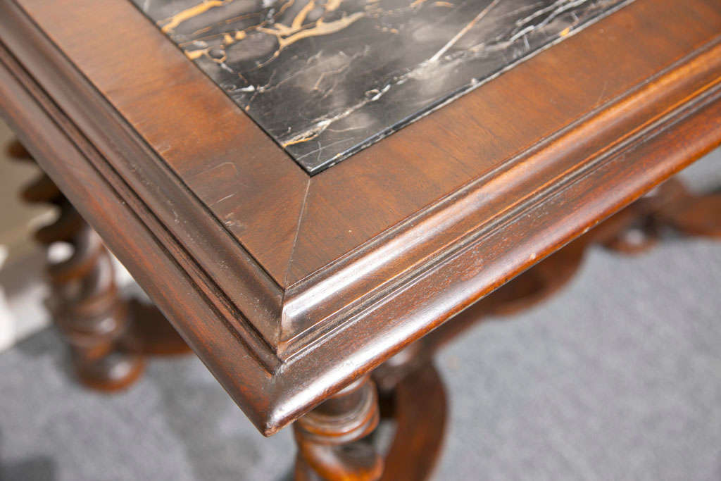 Mahogany Center Library Table - 6 Barley Twist Legs Shell Motif at 1stDibs
