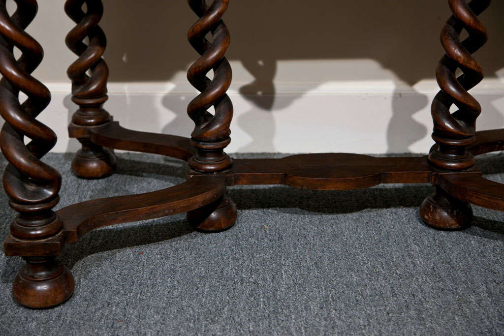 Mahogany Center Library Table - 6 Barley Twist Legs Shell Motif at 1stDibs