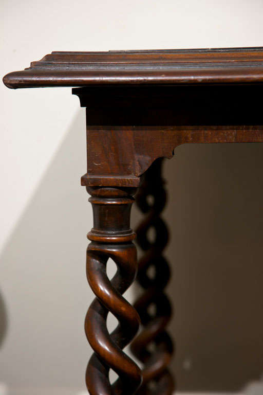 Mahogany Center Library Table - 6 Barley Twist Legs Shell Motif at 1stDibs
