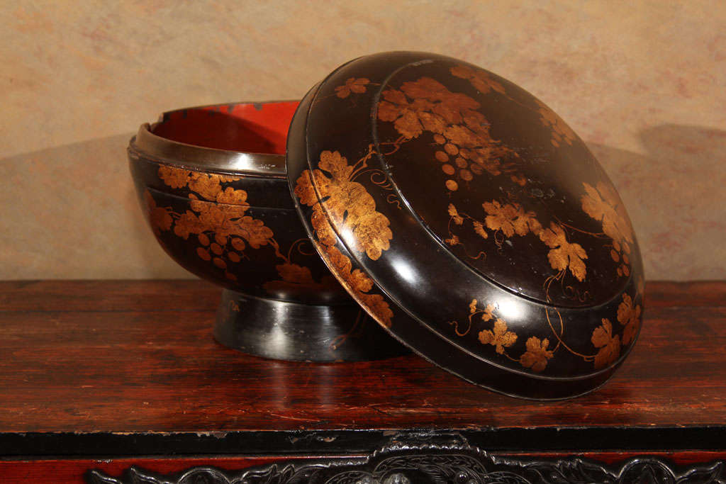 Japanese Lacquered Wood Storage Box For Sale at 1stDibs