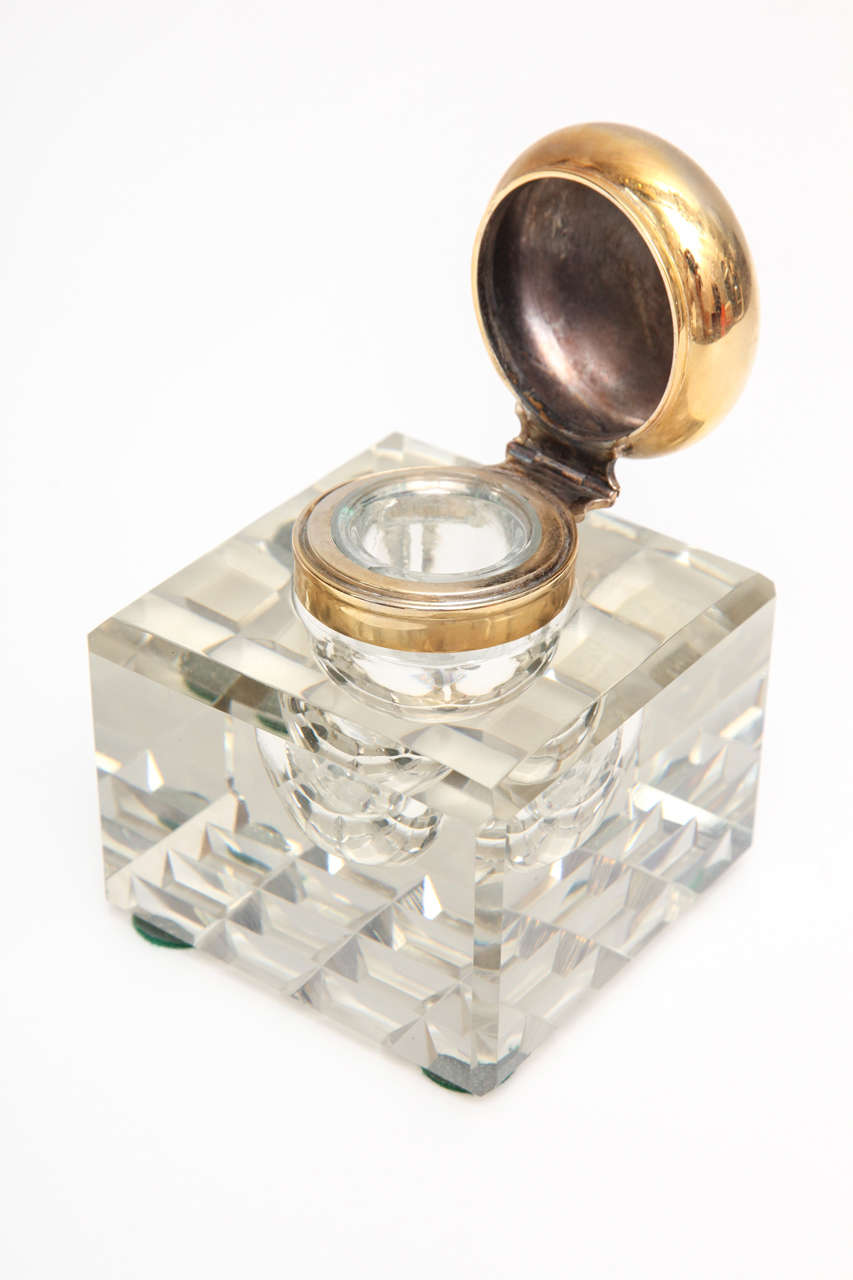 Sparkling Cut Crystal Deco Ink Well For Sale at 1stDibs