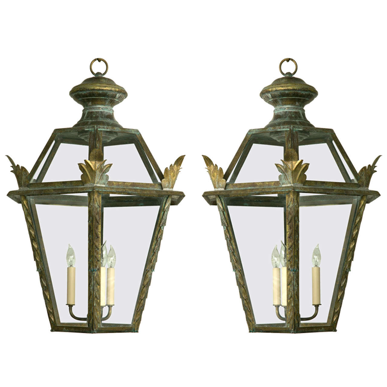 Italian Antiqued Hexagonal Lantern at 1stDibs