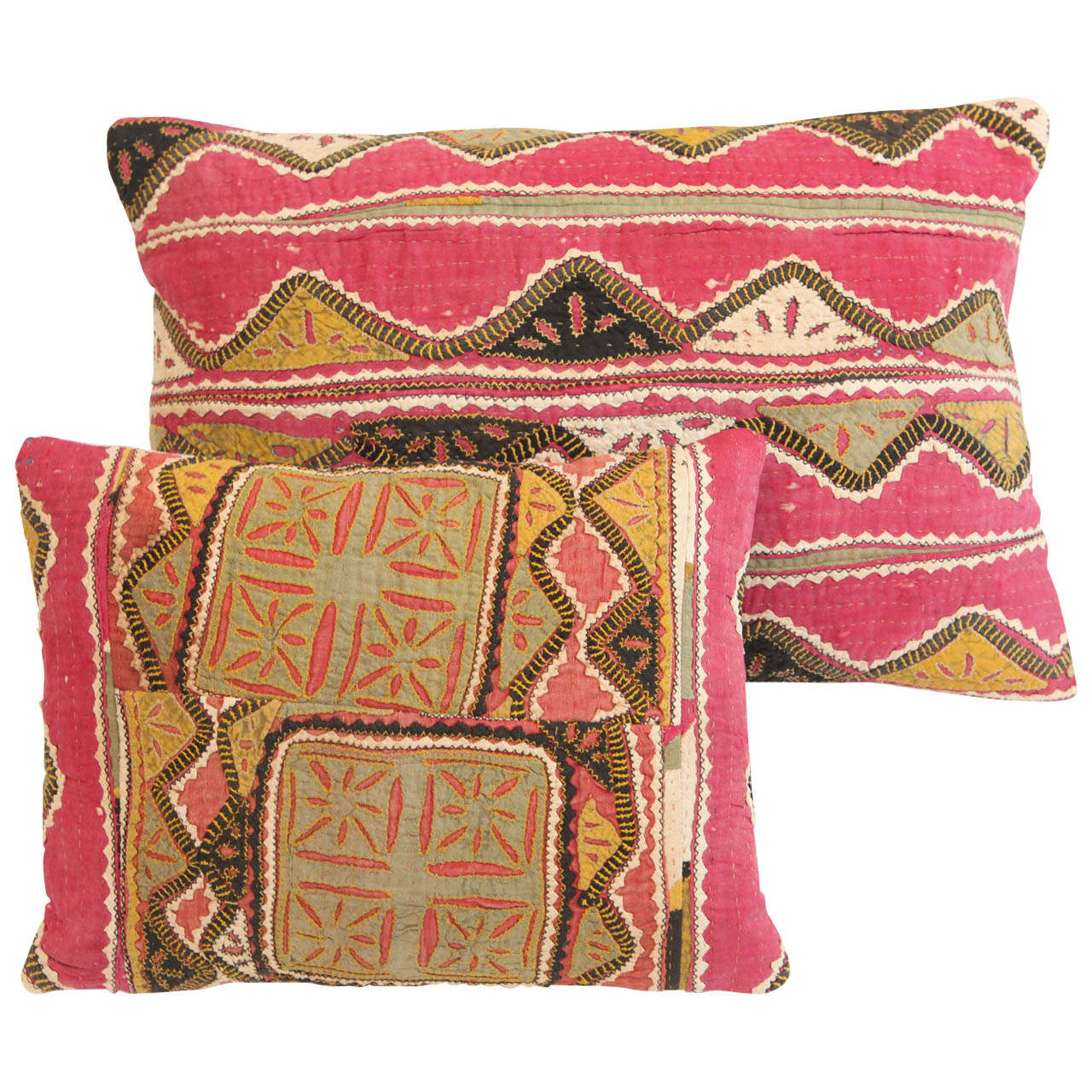 Indian Applique Pillow, Rose at 1stDibs