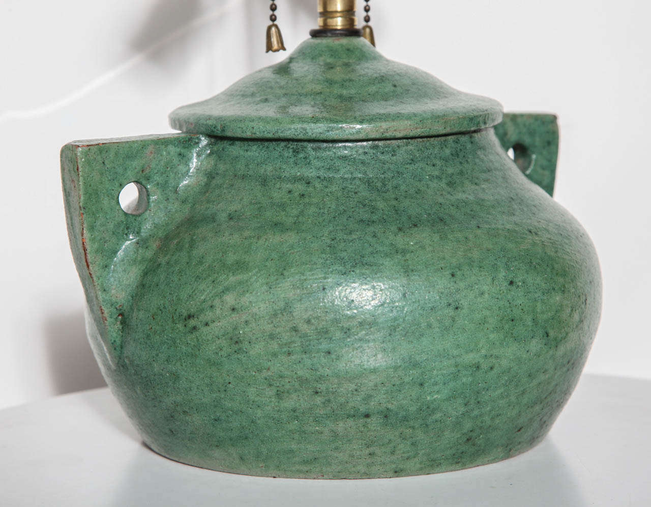 Frey of Pennsylvania Art Pottery Pale Green Ceramic and Brass Lamp ...