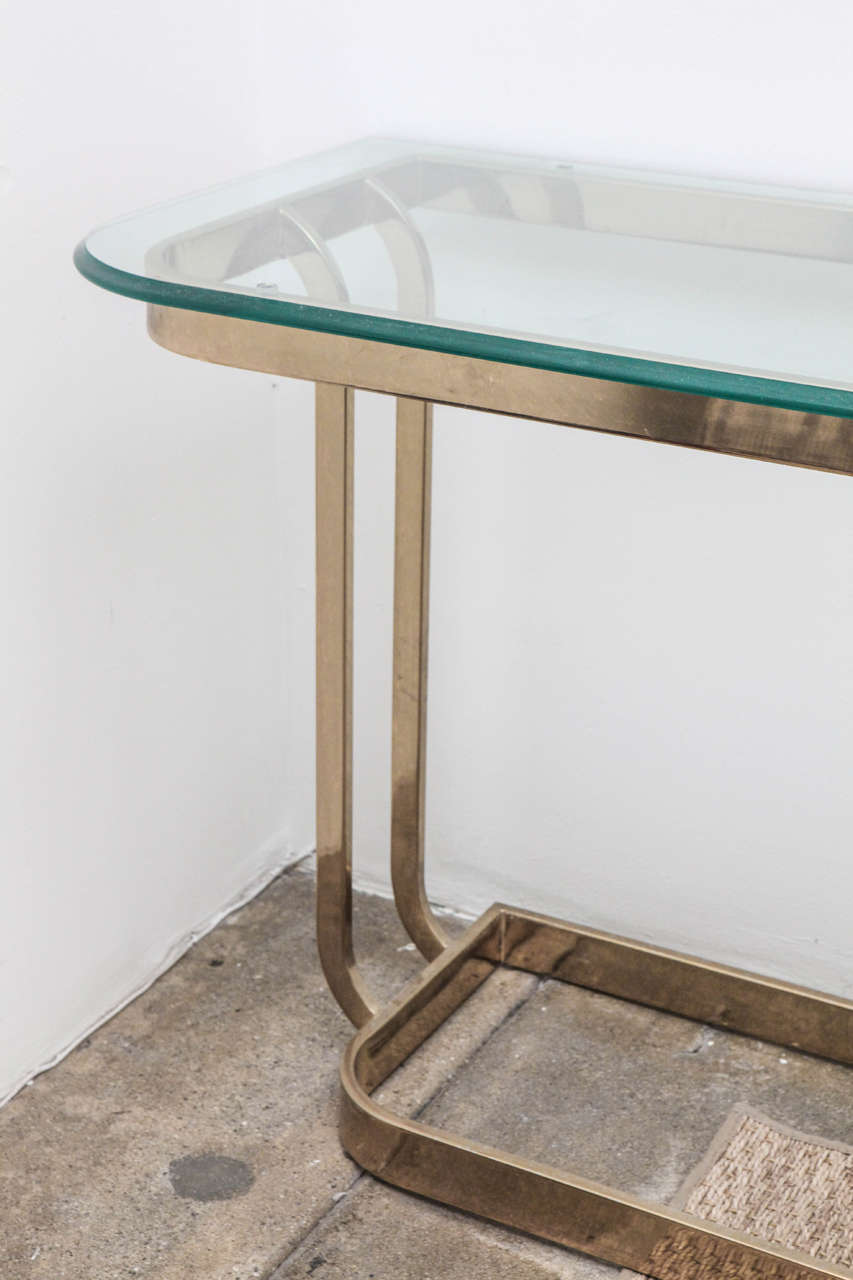 Milo Baughman Glass and Brass Console Table at 1stDibs