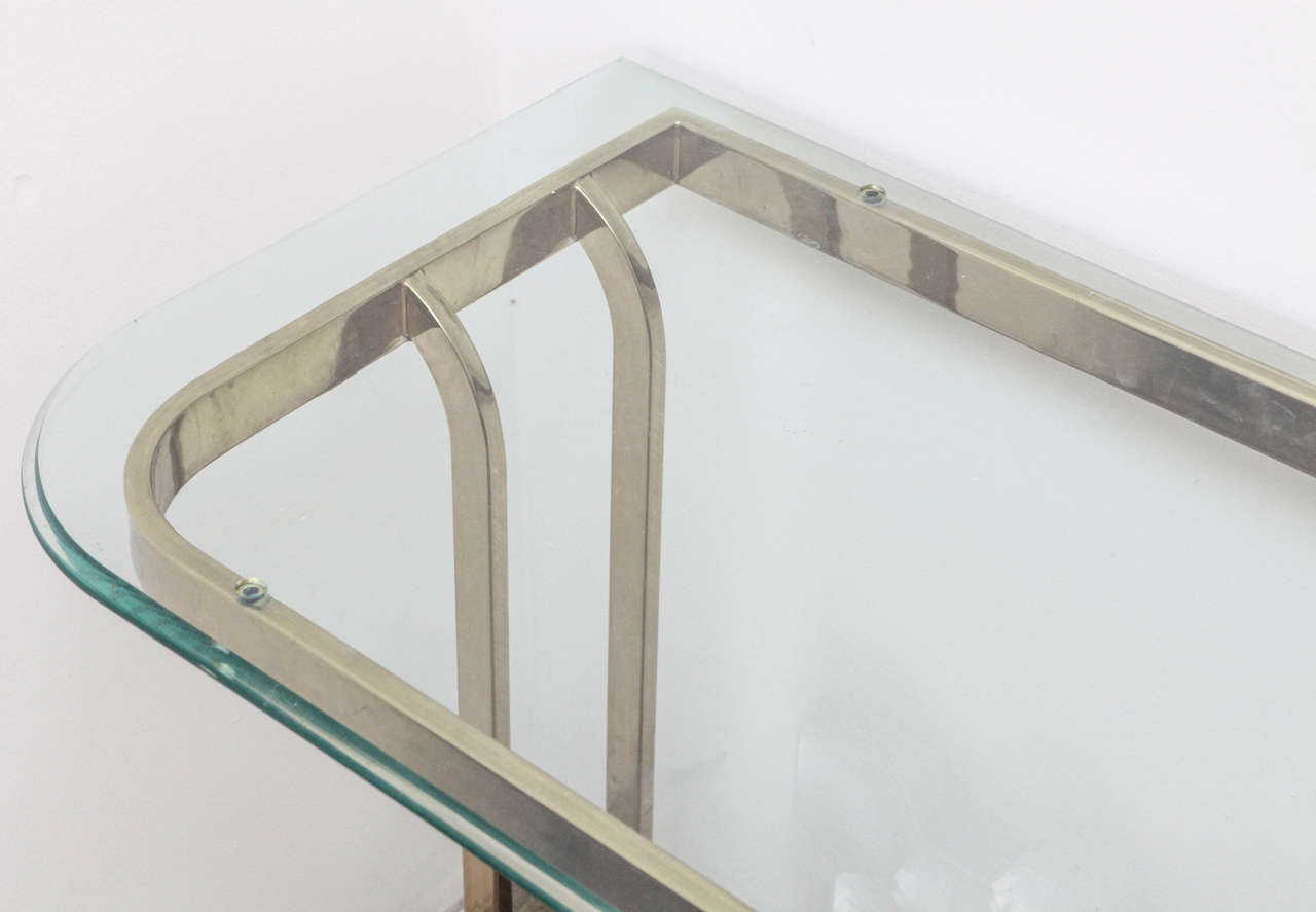 Milo Baughman Glass and Brass Console Table at 1stDibs