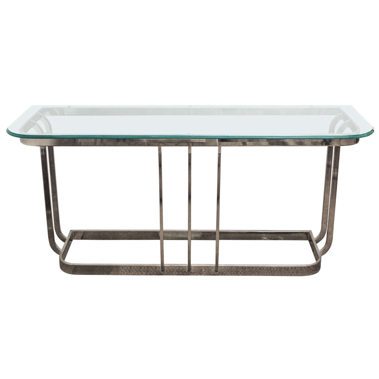 Milo Baughman Glass and Brass Console Table at 1stDibs