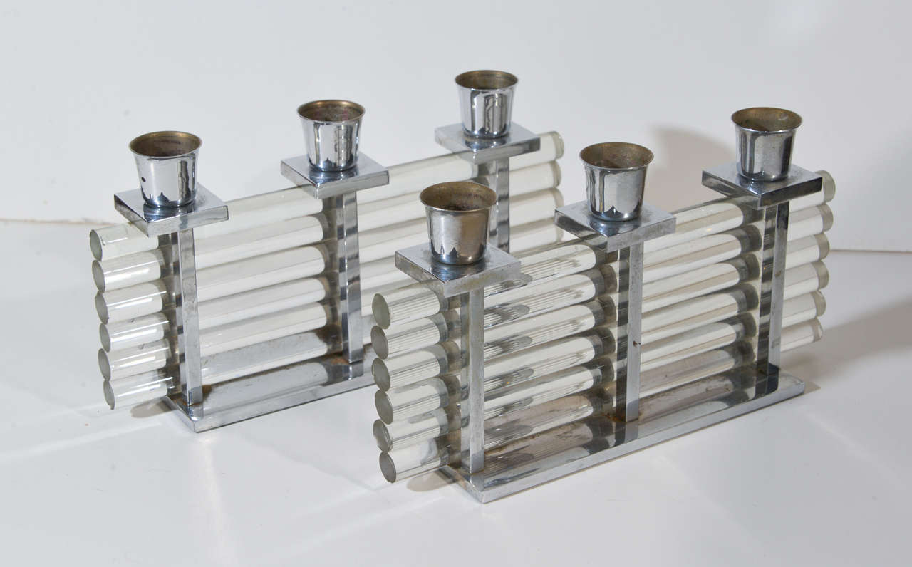 Machine Age Art Deco Pair of Candelabrum Attributed to James Amster ...