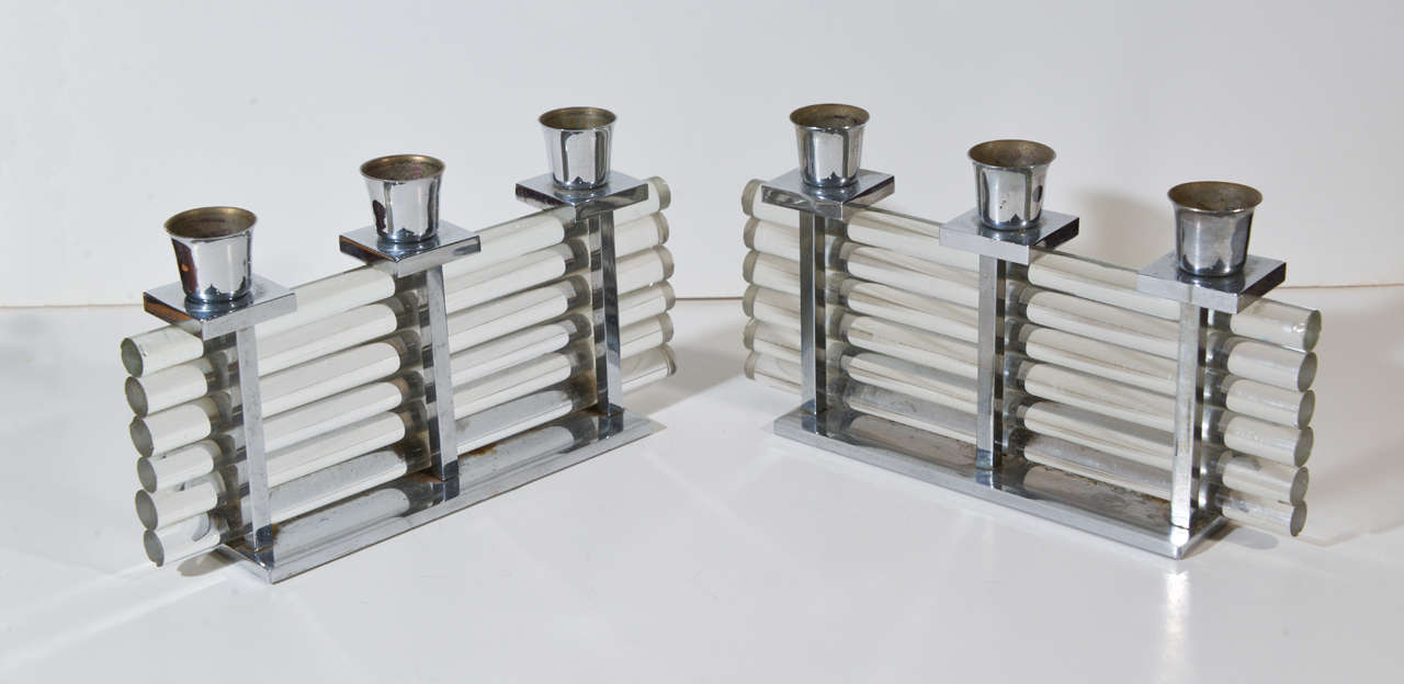 Machine Age Art Deco Pair of Candelabrum Attributed to James Amster ...