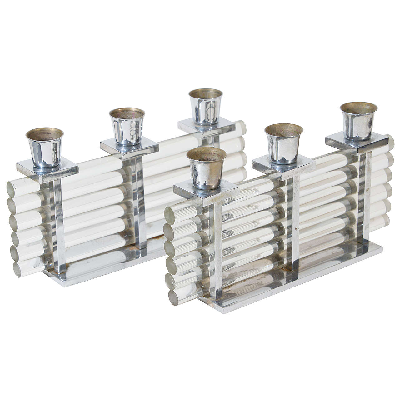 Machine Age Art Deco Pair of Candelabrum Attributed to James Amster ...