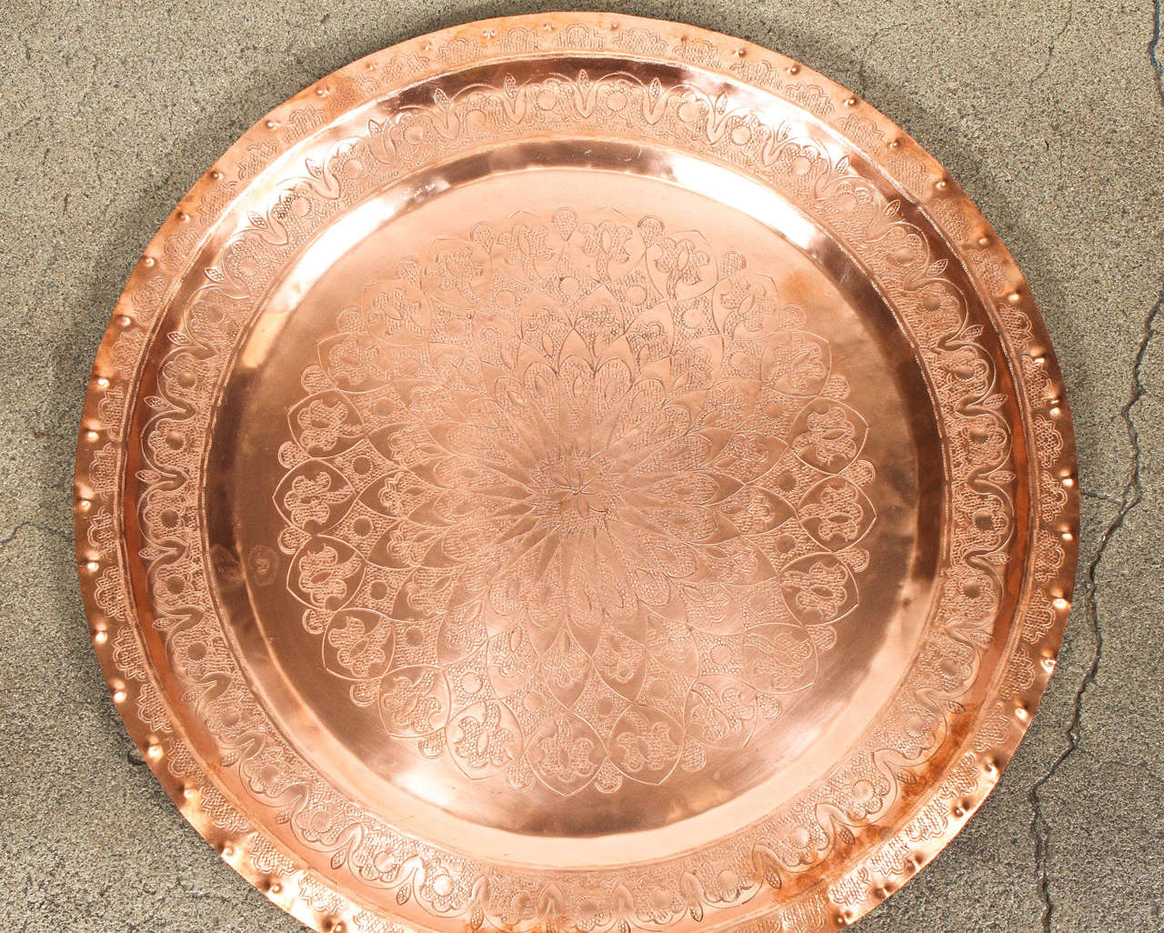 Large Antique Moroccan Hammered Copper Tray Platter at 1stDibs ...