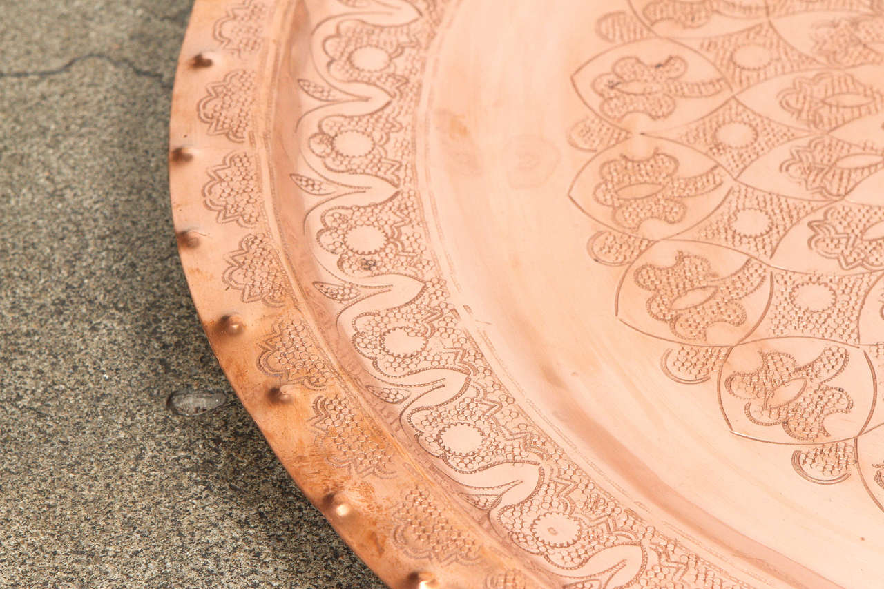 Large Antique Moroccan Hammered Copper Tray Platter at 1stDibs ...