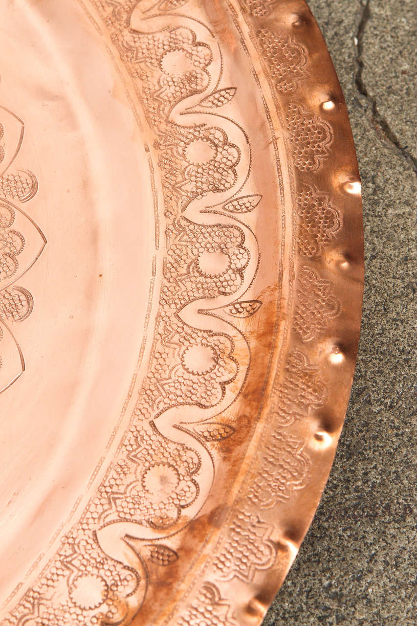 Large Antique Moroccan Hammered Copper Tray Platter at 1stDibs ...