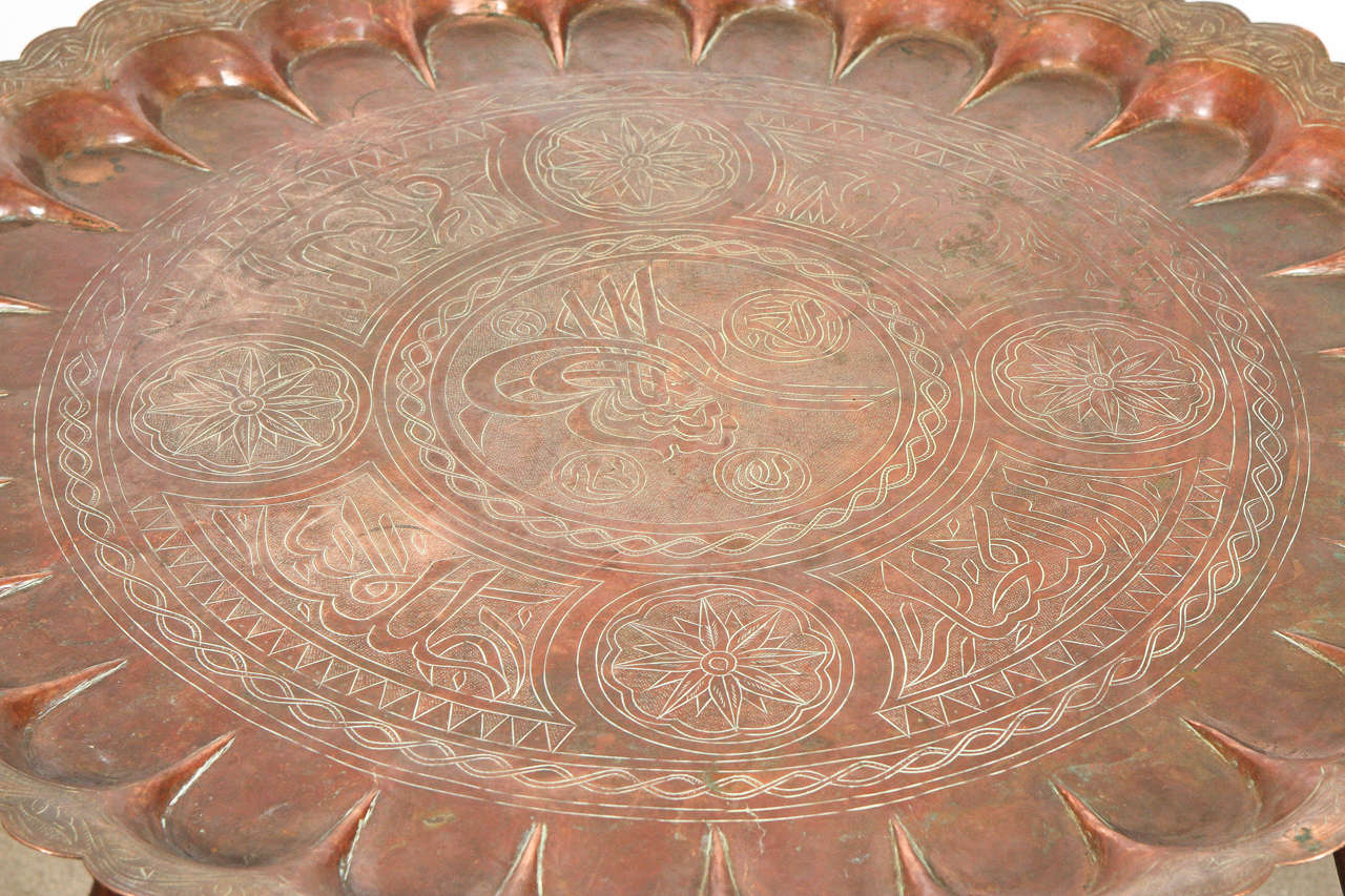 Large Turkish Copper Tray Table on Bamboo Folding Base at 1stDibs ...