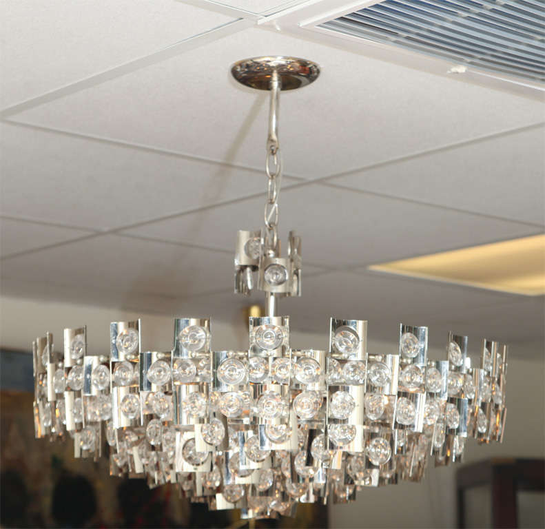 Rare Magnified Crystal and Chrome Sciolari Chandelier at 1stDibs