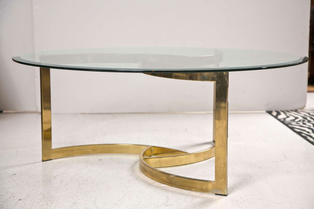 Mid-Century Brass Swirl Base with Round Glass Top Coffee Table at ...