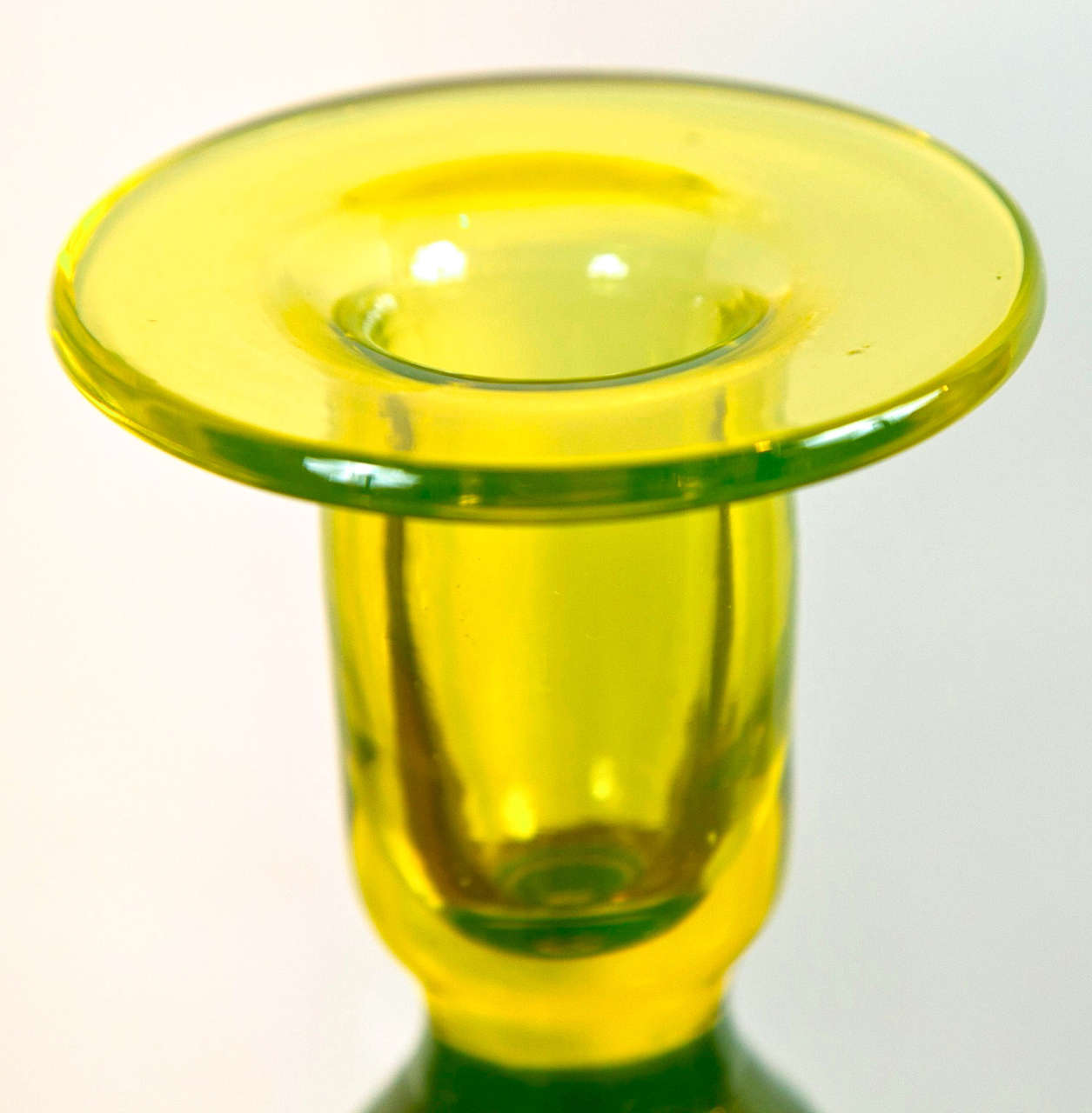 Pair of Rare Yellow Vaseline Handblown Glass Candlesticks at 1stDibs ...