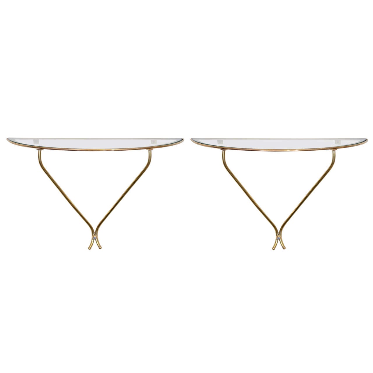 Pair Of Brass Wall Mounted Shelves With Glass Tops at 1stDibs