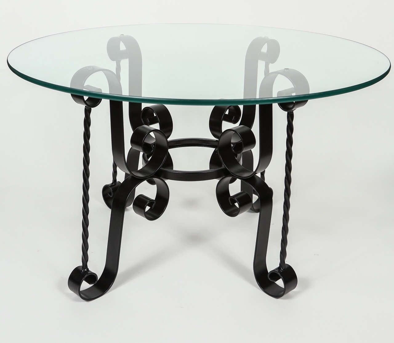 Vintage Iron Scrolled Table with Glass Top at 1stDibs