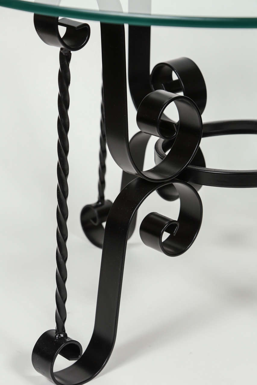 Vintage Iron Scrolled Table with Glass Top at 1stDibs