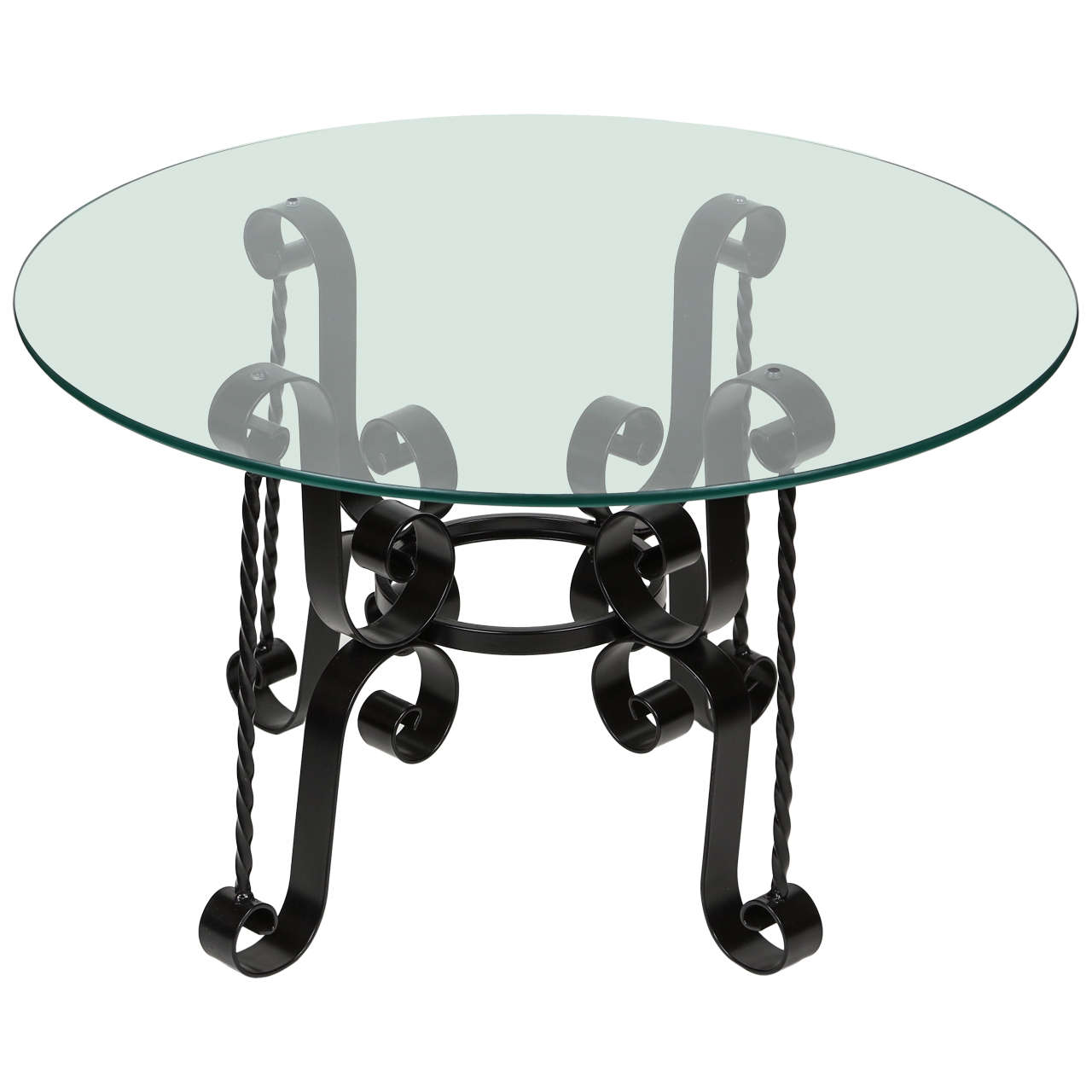 Vintage Iron Scrolled Table with Glass Top at 1stDibs