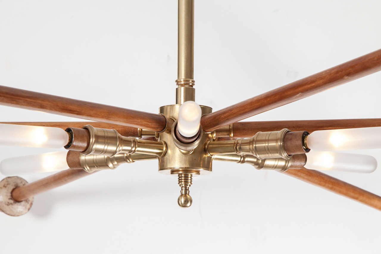 Wood and Brass Sputnik Light Fixture at 1stDibs