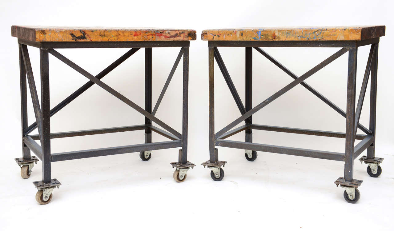 Pair of Vintage Industrial Work Tables on Casters at 1stDibs ...
