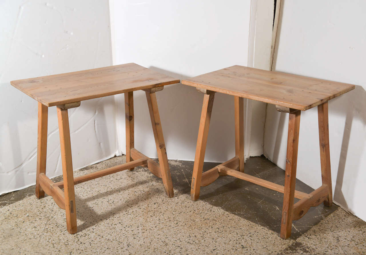 Pair Small French Side Tables In Pine at 1stDibs