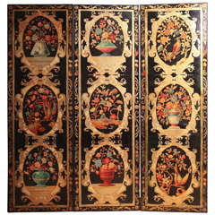 Continental Dutch Style 4-Fold Screen with Inlaid Floral Marquetry For ...