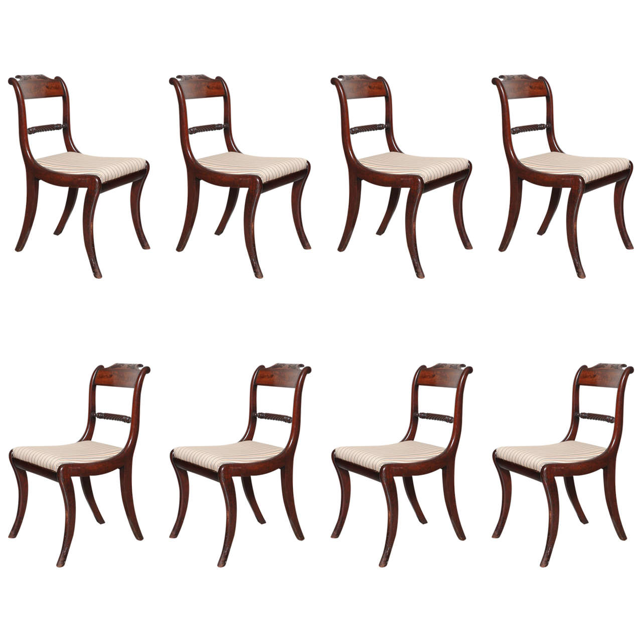 Eight French Regency Style Upholstered Square Back Dining Chairs at ...