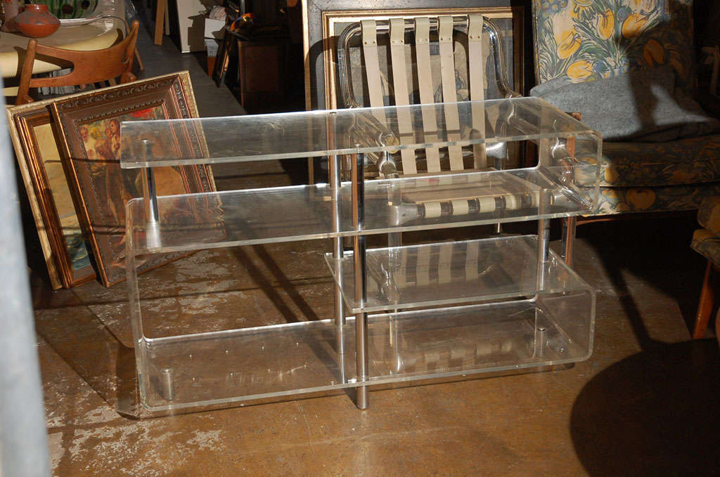 Lucite bookcase/ etagere and chrome shelves at 1stDibs