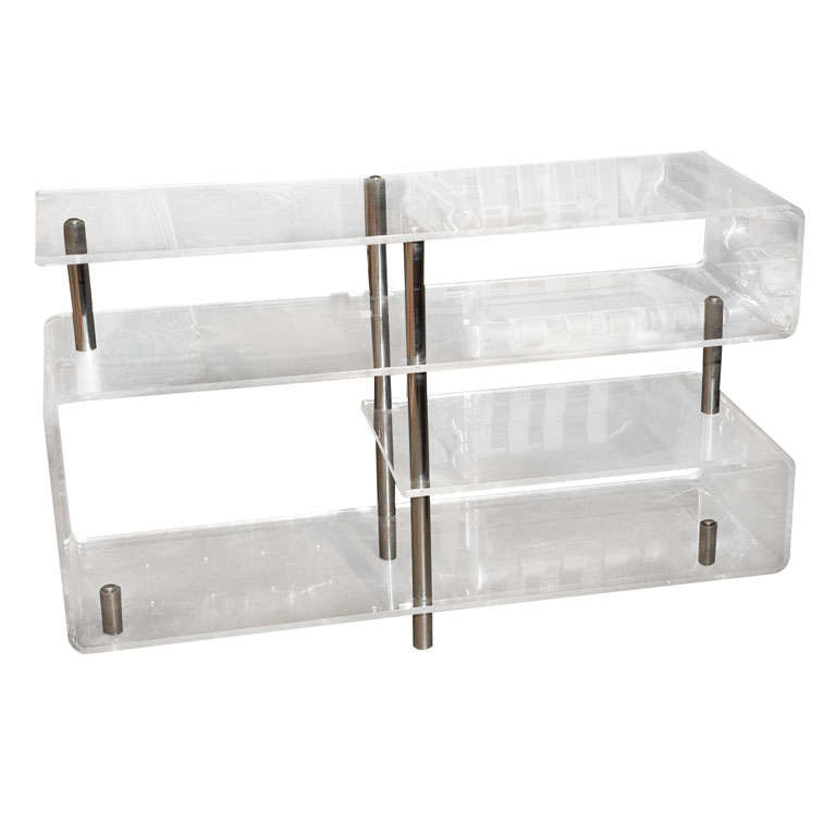 Lucite bookcase/ etagere and chrome shelves at 1stDibs