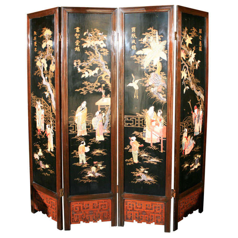 Chinese Lacquered Screen at 1stDibs
