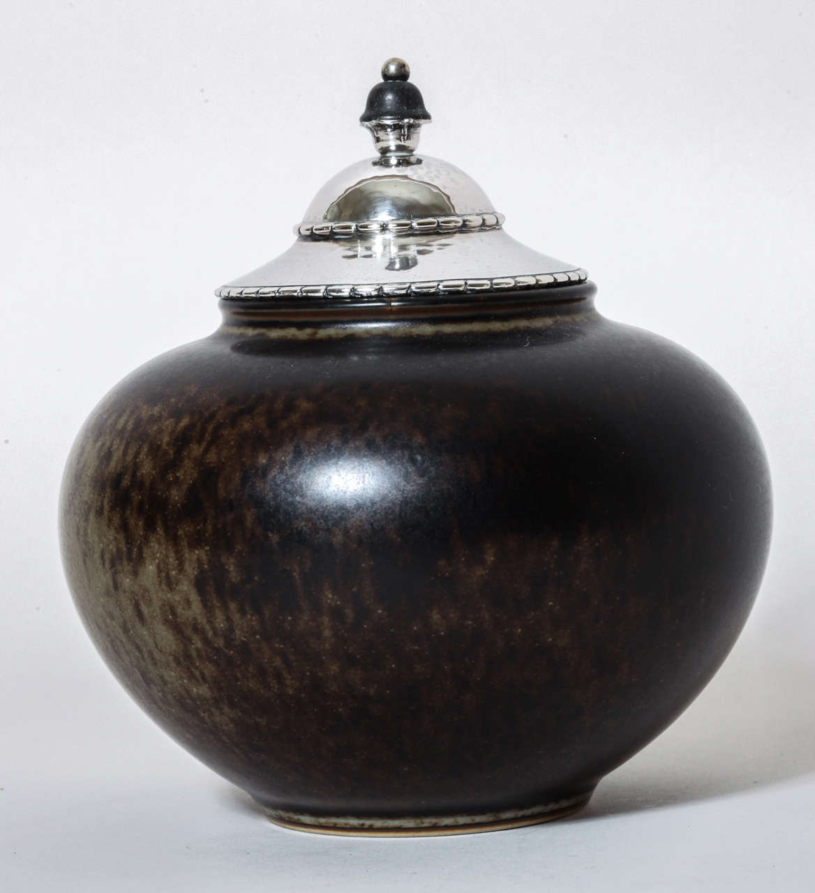 Hans Henrik Hansen for Royal Copenhagen Ceramic Pot and Silver Cover ...