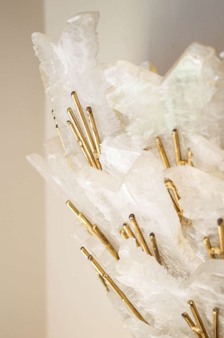 Philippe LAMBERT- Pair of Brass and Quartz Sconces at 1stDibs